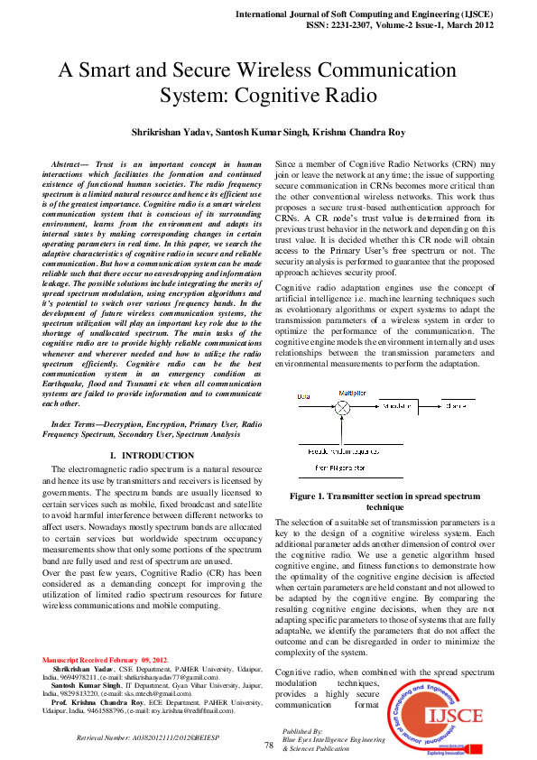 (PDF) A Smart and Secure Wireless Communication System: Cognitive Radio