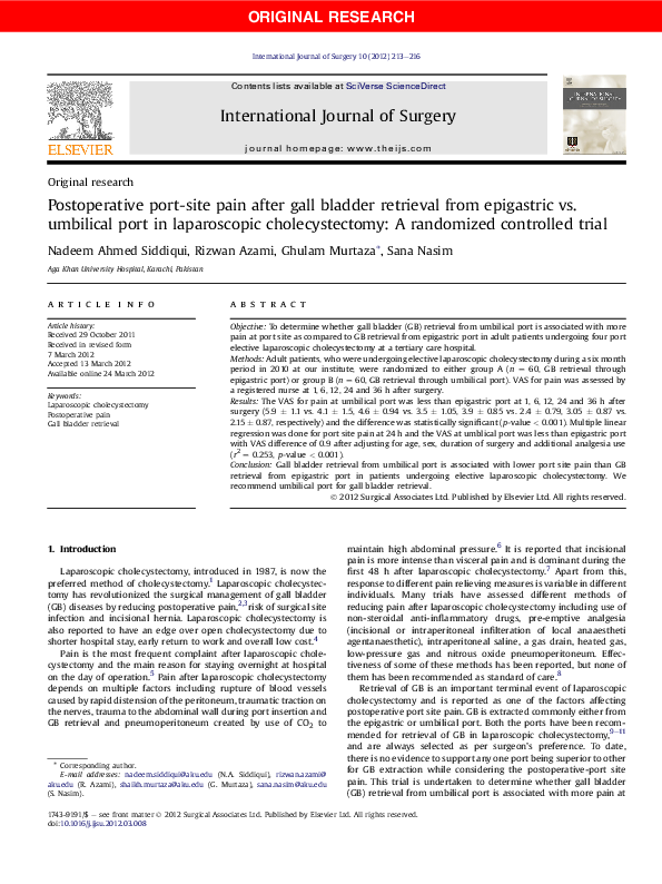 (PDF) Postoperative port-site pain after gall bladder retrieval from ...