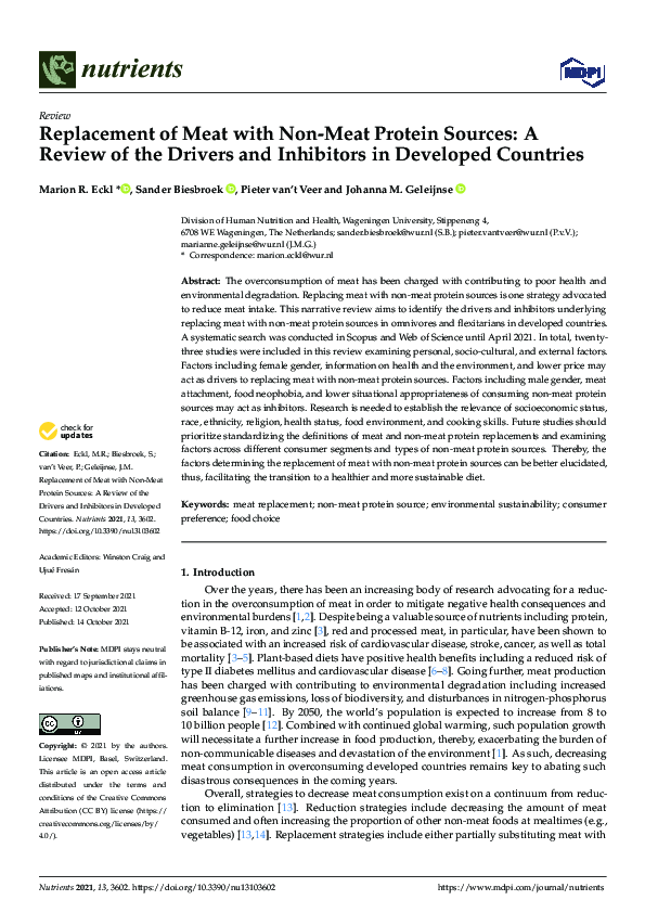 (PDF) Replacement of Meat with Non-Meat Protein Sources: A Review of ...