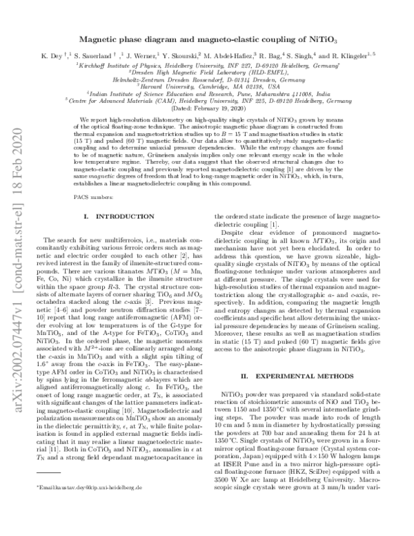 (PDF) Magnetic phase diagram and magnetoelastic coupling of NiTiO3