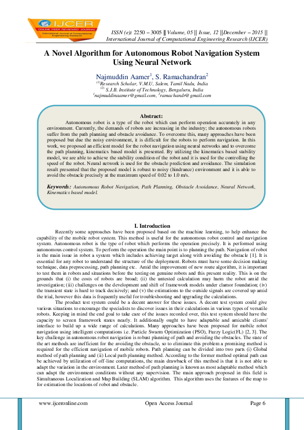 (PDF) A Novel Algorithm for Autonomous Robot Navigation System Using Neural Network