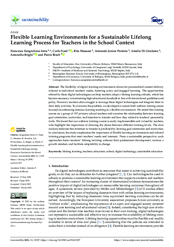 (PDF) Flexible Learning Environments for a Sustainable Lifelong Learning Process for Teachers in ...