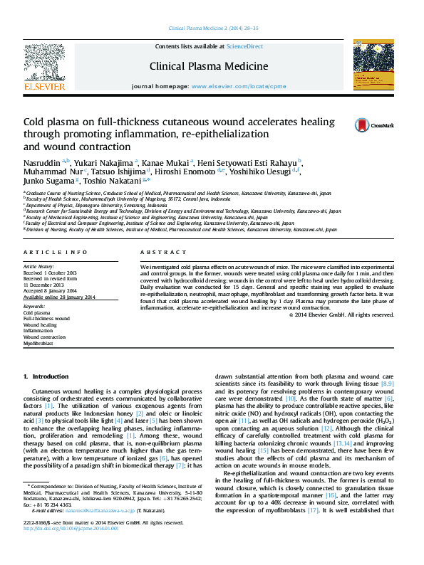 (PDF) Cold plasma on full-thickness cutaneous wound accelerates healing ...