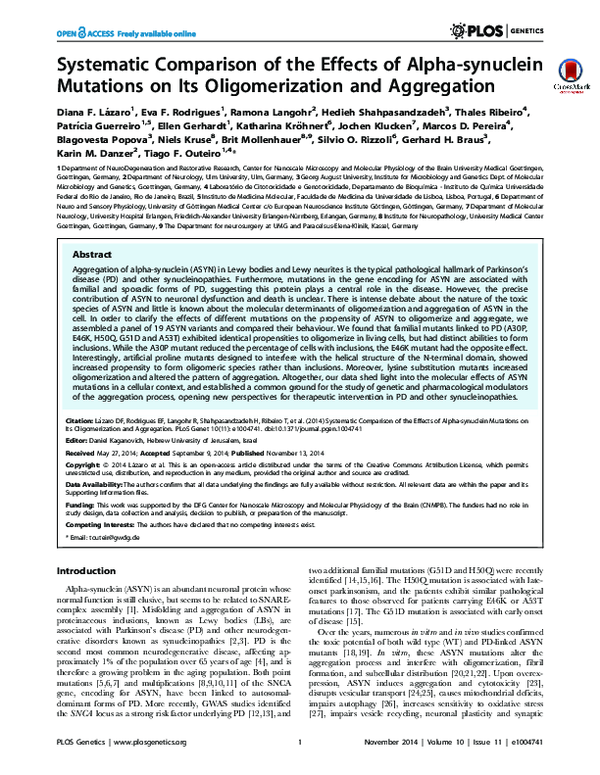 (PDF) Systematic Comparison of the Effects of Alpha-synuclein Mutations ...