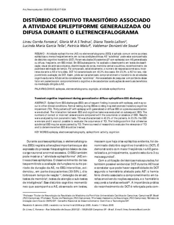 (PDF) Distúrbio cognitivo transitório associado a atividade ...