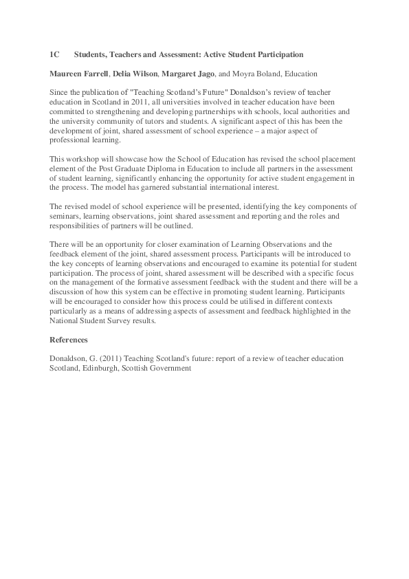 (PDF) 1C Students, Teachers and Assessment: Active Student Participation