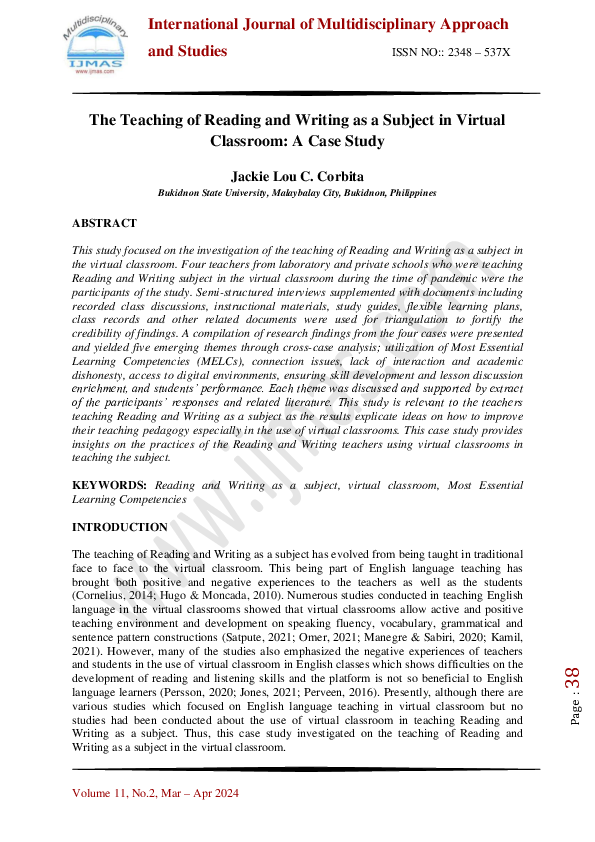 (PDF) The Teaching of Reading and Writing as a Subject in Virtual ...