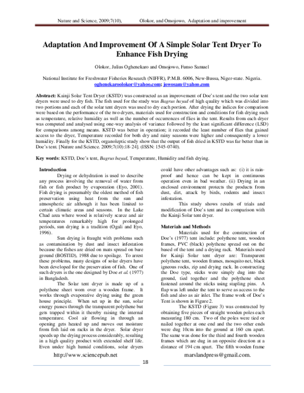 (PDF) Adaptation And Improvement Of A Simple Solar Tent Dryer To ...