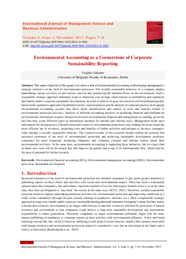 (PDF) Environmental Accounting as a Cornerstone of Corporate ...