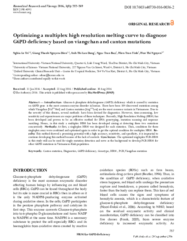 (PDF) Optimizing a multiplex high resolution melting curve to diagnose ...