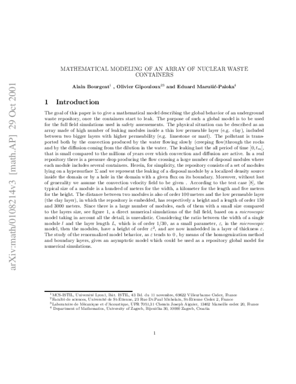 (PDF) Mathematical modeling of an array of underground waste containers