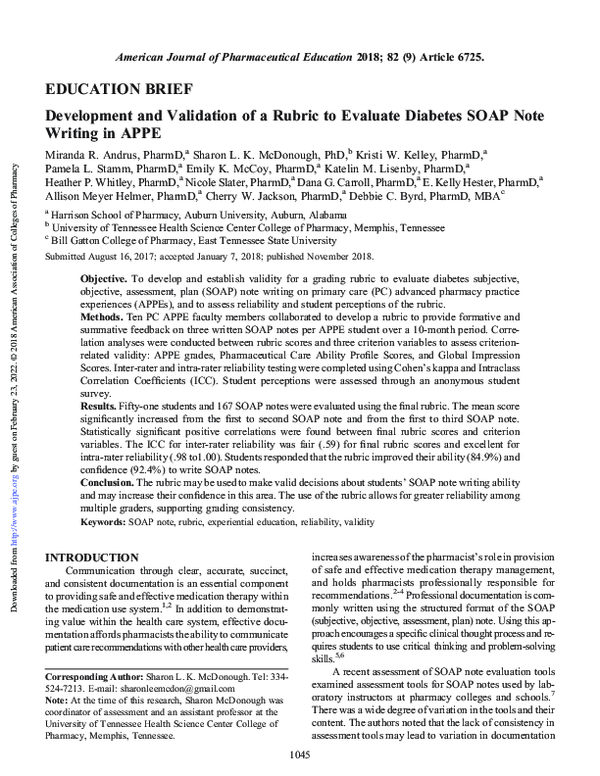 (PDF) Development and Validation of a Rubric to Evaluate Diabetes SOAP ...