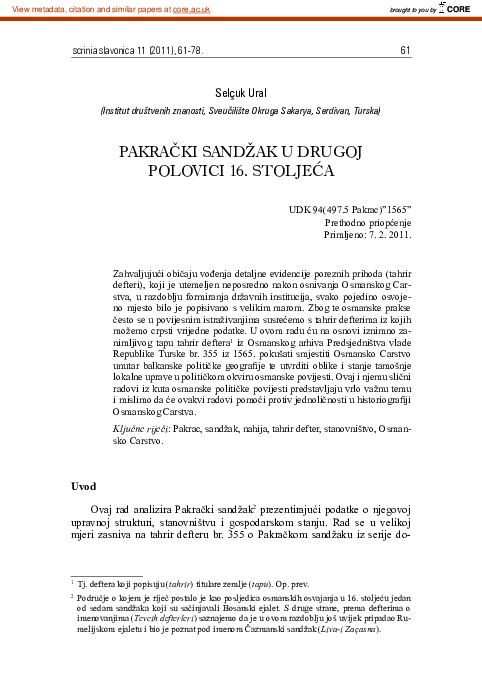 (PDF) Sanjak of Pakrac in the second half of the 16th century