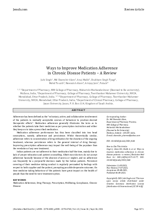 (PDF) Ways to Improve Medication Adherence in Chronic Disease Patients ...