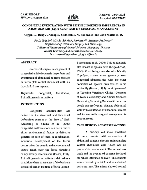 (PDF) Congenital eventration with epitheliogenesis imperfecta in a day ...