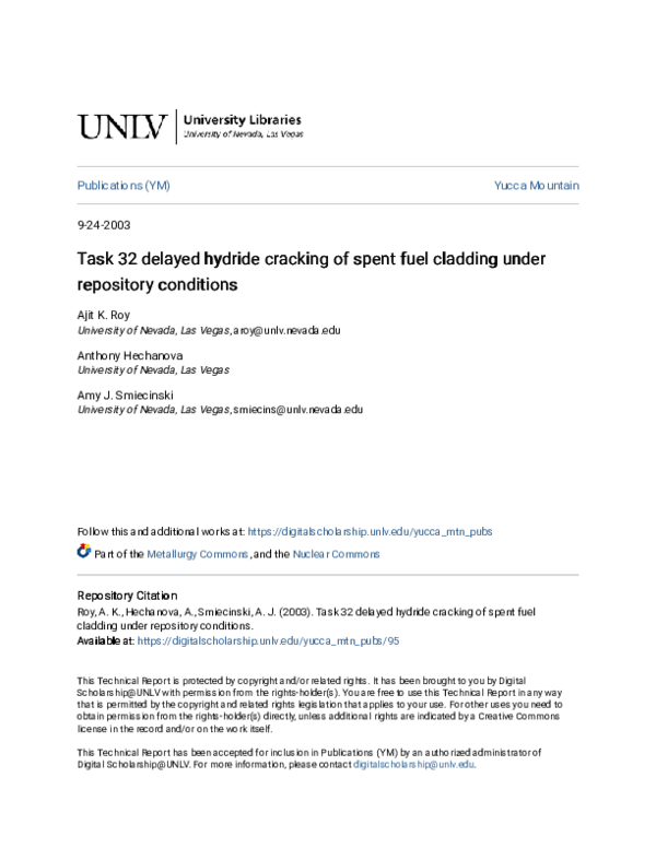 (PDF) Task 32 delayed hydride cracking of spent fuel cladding under ...