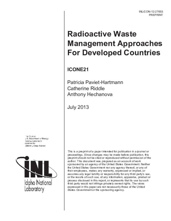 (PDF) Radioactive waste management approaches for developed countries