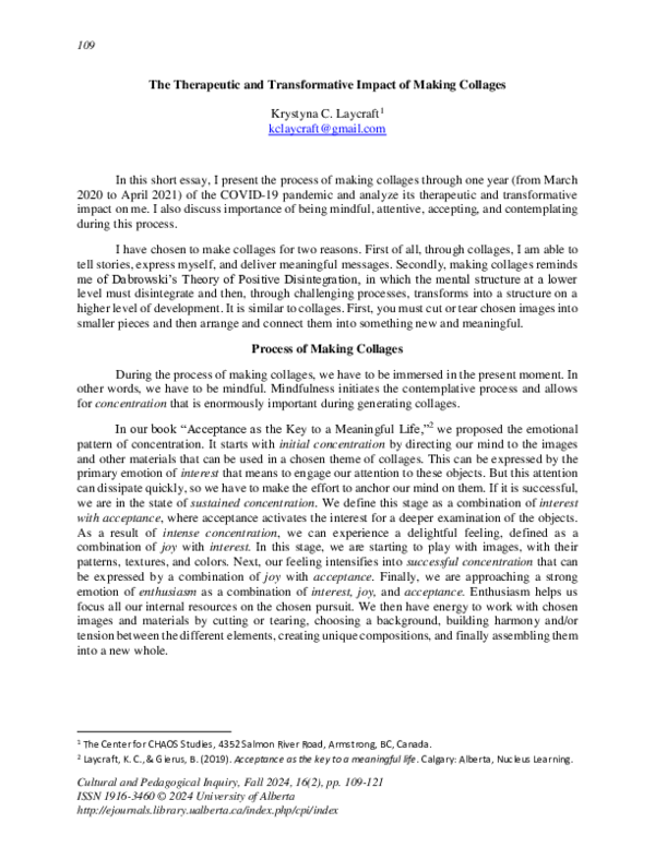 (PDF) The Therapeutic and Transformative Impact of Making Collages