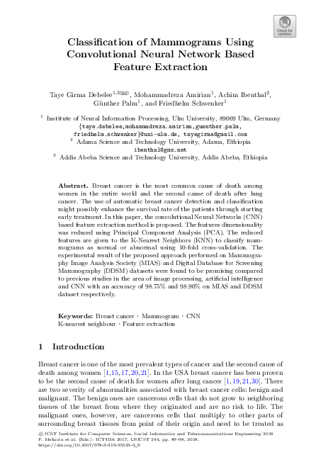 (PDF) Classification of Mammograms Using Convolutional Neural Network Based Feature Extraction