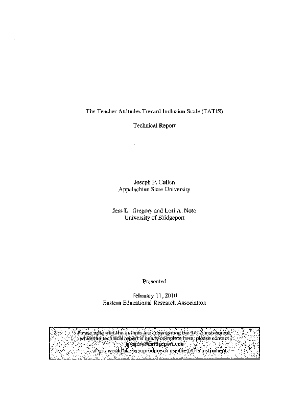 (PDF) The Teacher Attitudes Toward Inclusion Scale (TATIS) Technical Report