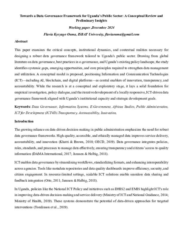 (PDF) Towards a Data Governance Framework for Uganda's Public Sector: A Conceptual Review and ...