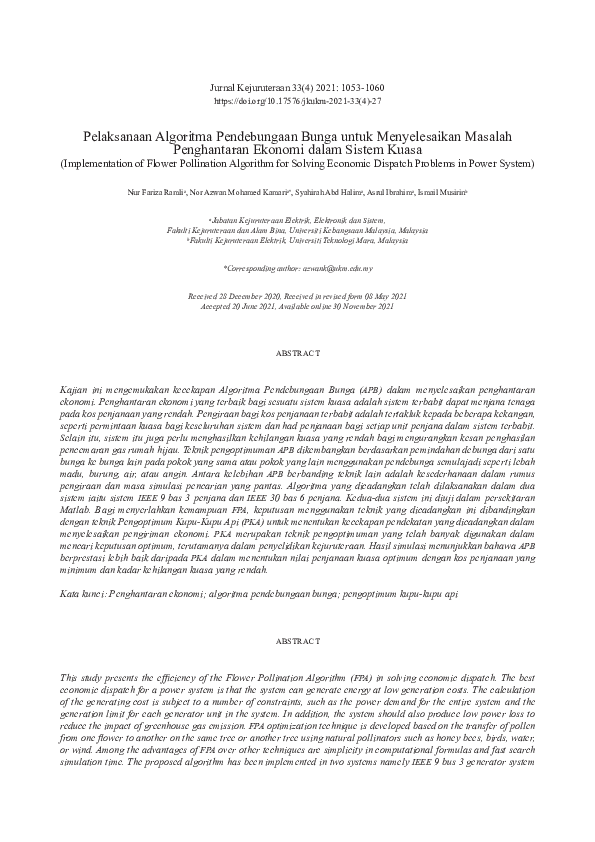 (PDF) Implementation of Flower Pollination Algorithm for Solving Economic Dispatch Problems in ...