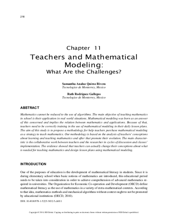 (PDF) Teachers and Mathematical Modeling