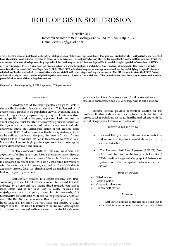 (PDF) Role of GIS in Soil Erosion