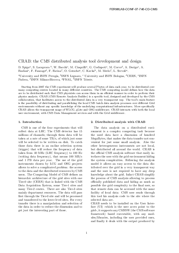 (PDF) CRAB: the CMS distributed analysis tool development and design