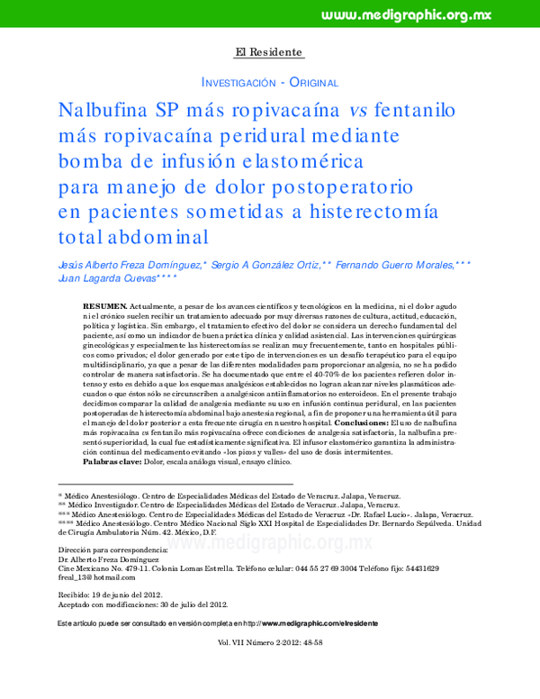 (PDF) Nalbufina SP más ropivacaína vs fentanilo más ropivacaína ...