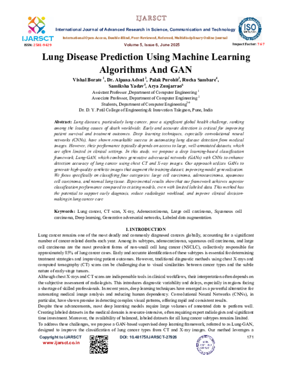 (PDF) Lung Disease Prediction Using Machine Learning Algorithms And GAN