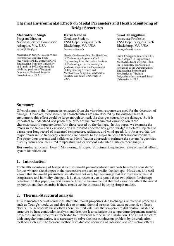 (PDF) Thermal Environmental Effects on Modal Parameters and Health ...