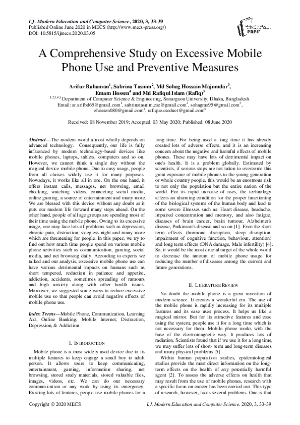 (PDF) A Comprehensive Study on Excessive Mobile Phone Use and ...