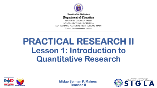 (PDF) PRACTICAL RESEARCH II: INTRODUCTION TO QUANTITATIVE RESEARCH