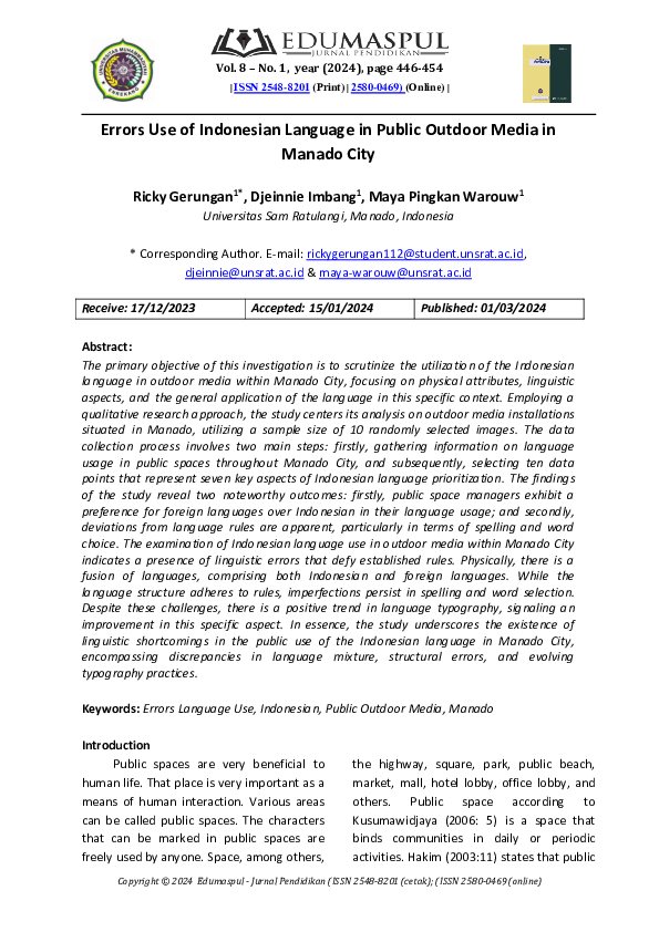 (PDF) Errors Use of Indonesian Language in Public Outdoor Media in ...