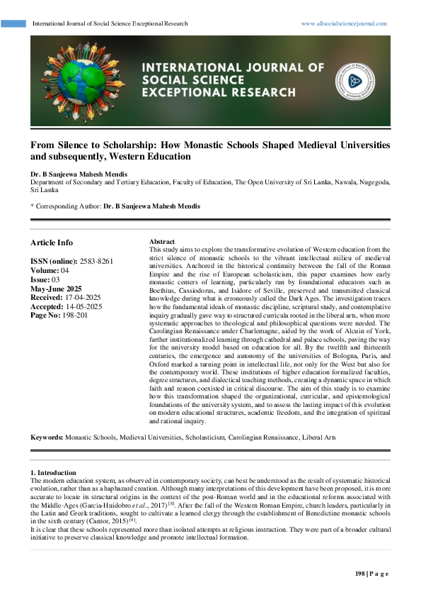 (PDF) From Silence to Scholarship: How Monastic Schools Shaped Medieval ...