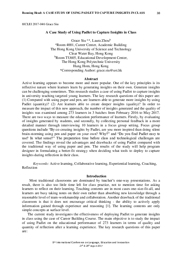 (PDF) A Case Study of Using Padlet to Capture Insights in Class