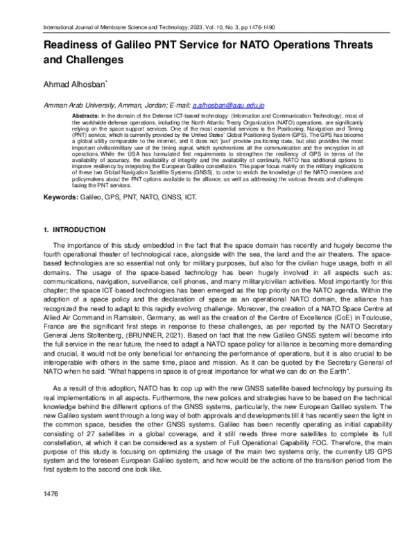 (PDF) Readiness of Galileo PNT Service for NATO Operations Threats and ...