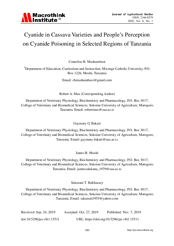 (PDF) Cyanide in Cassava Varieties and People’s Perception on Cyanide ...