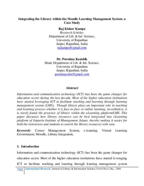 (PDF) Integrating the Library within the Moodle Learning Management System: A Study