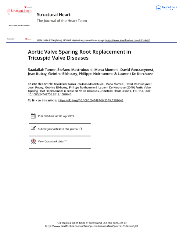 (PDF) Aortic Valve Sparing Root Replacement in Tricuspid Valve Diseases