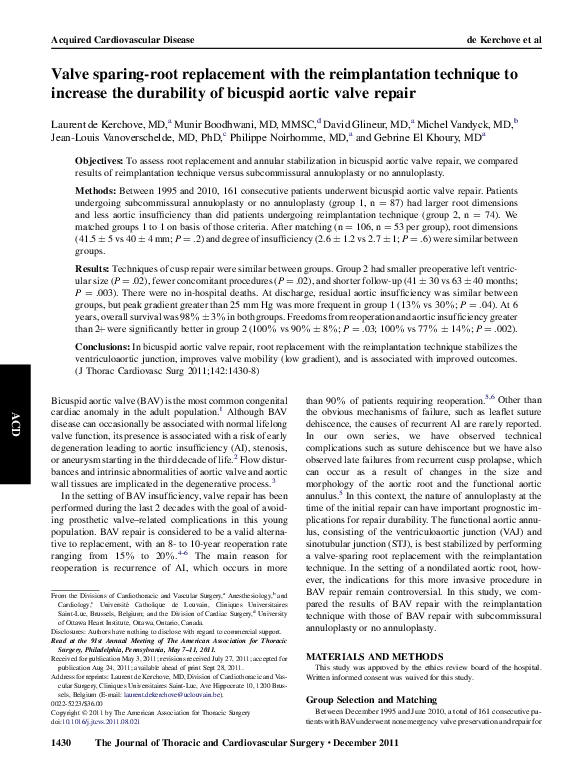 (PDF) Valve sparing-root replacement with the reimplantation technique ...