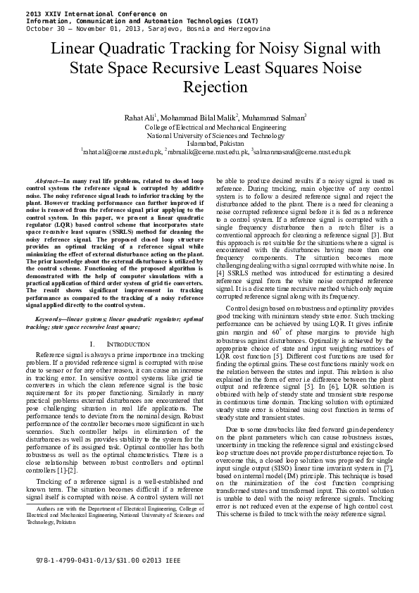 (PDF) Linear quadratic tracking for noisy signal with state space ...
