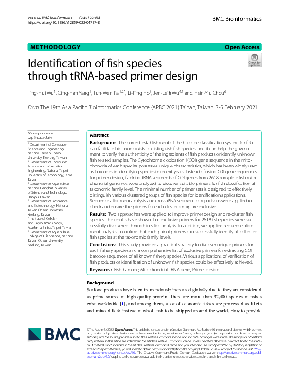 (PDF) Identification of fish species through tRNA-based primer design