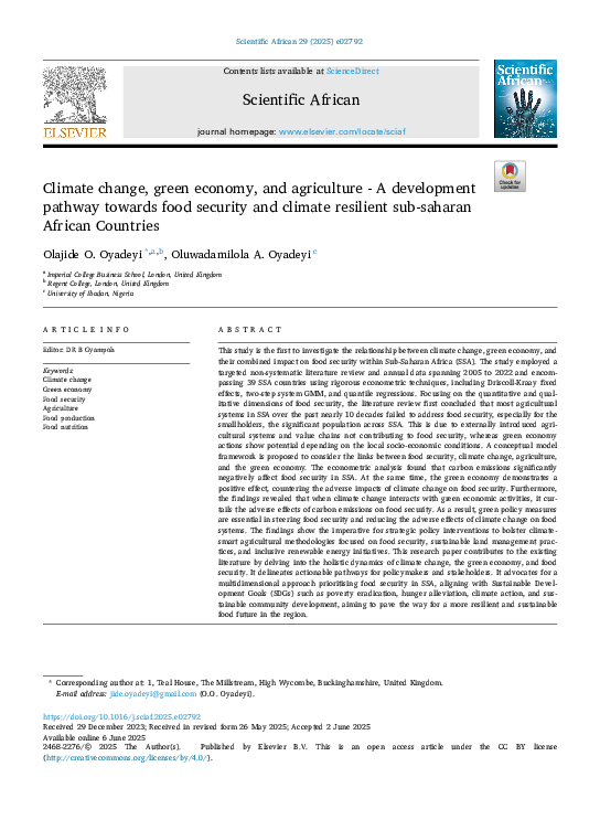 (PDF) Climate change, green economy, and agriculture -A development ...