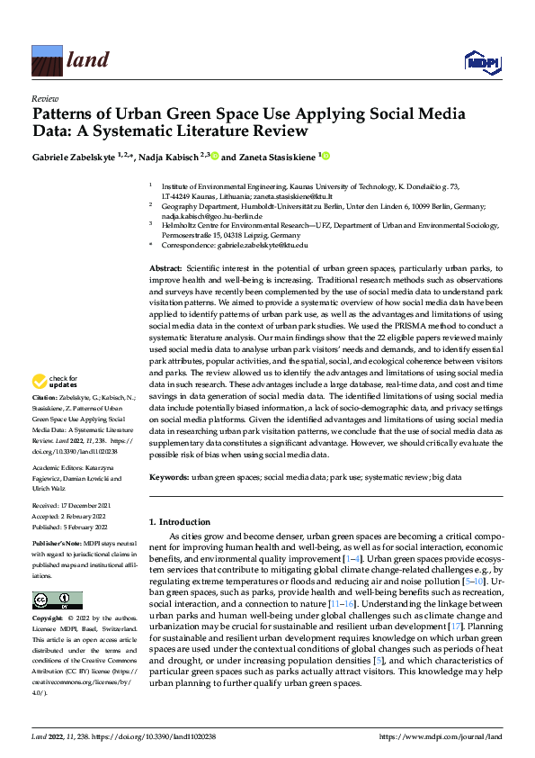(PDF) Patterns of Urban Green Space Use Applying Social Media Data: A Systematic Literature Review