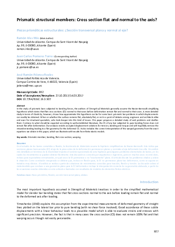(PDF) Prismatic structural members: Cross section flat and normal to ...