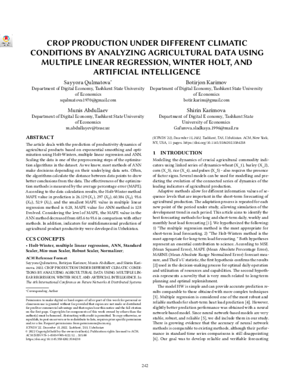 (PDF) Crop Production Under Different Climatic Conditions by Analyzing ...