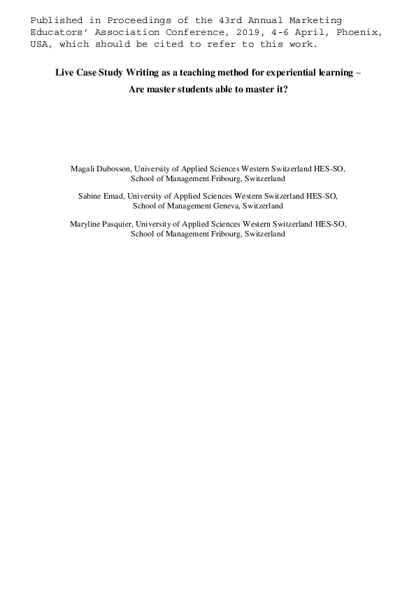 (PDF) Live case study writing as a teaching method for experiential learning