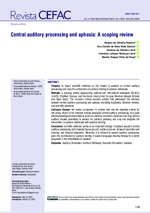 (PDF) Central auditory processing and aphasia: A scoping review